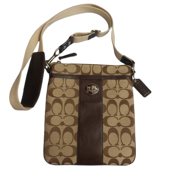 Coach | Bags | Coach Sutton Signature Swingpack Crossbody Bag Canvas And Mahogany Leather | Poshmark